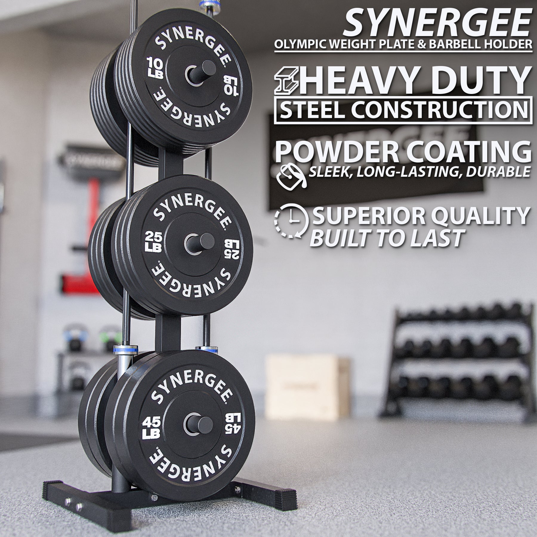 Synergee Olympic Weight Plate & Barbell Holder | Synergee Fitness USA